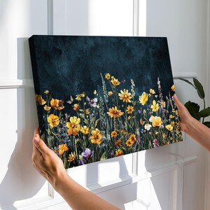 Rustic Wildflower Poster, Dark Floral Botanical Canvas, Summer Meadow ...