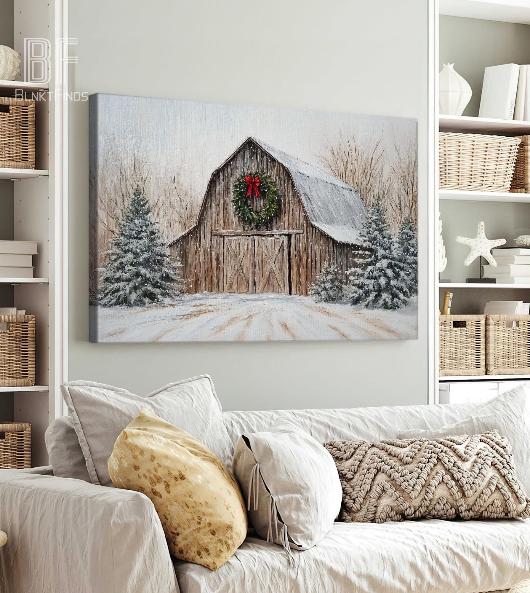 Winter Christmas Time Canvas Wall Art, Farmhouse Christmas Decor ...