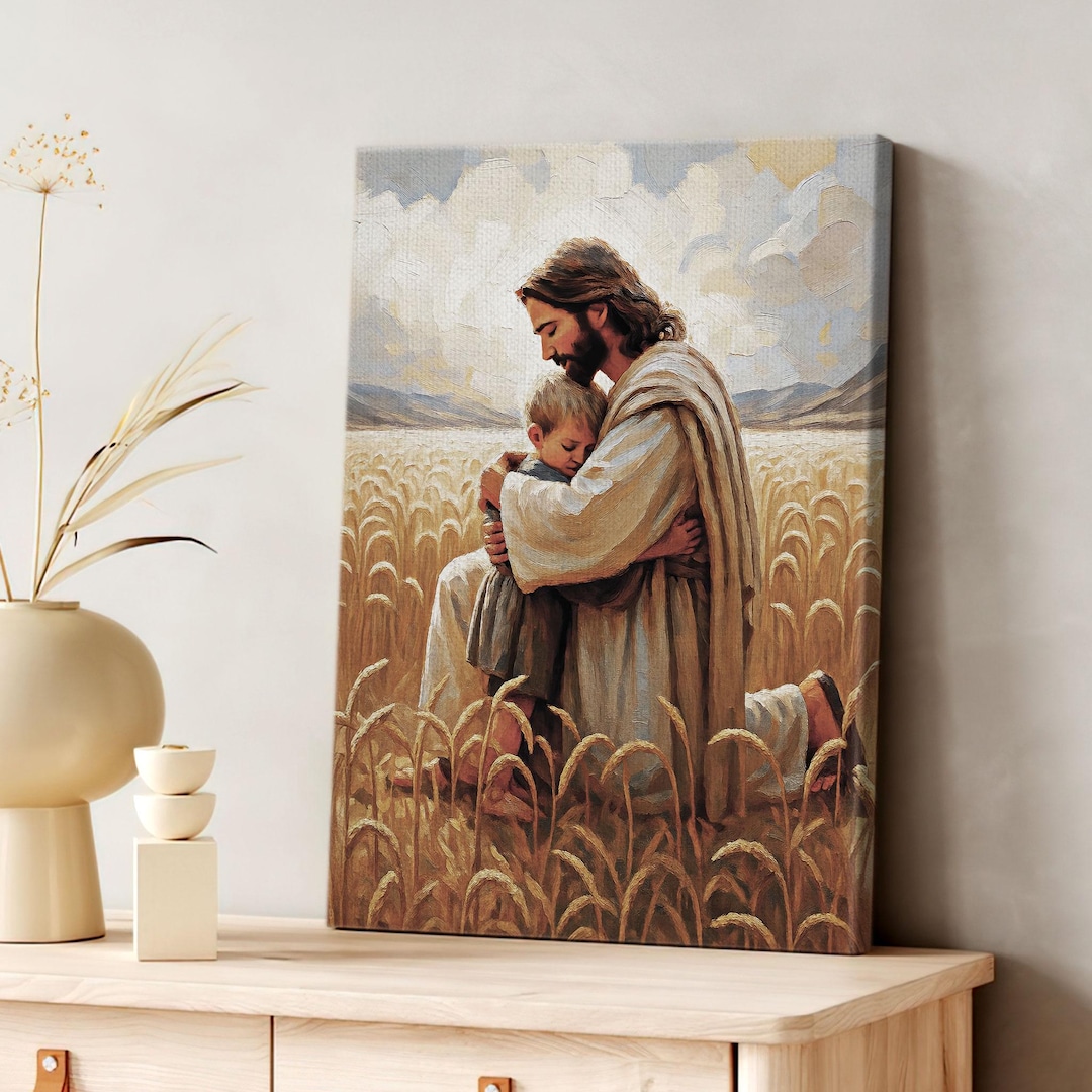 Jesus Embracing Child Canvas, Christian Faith, Religious Jesus and ...