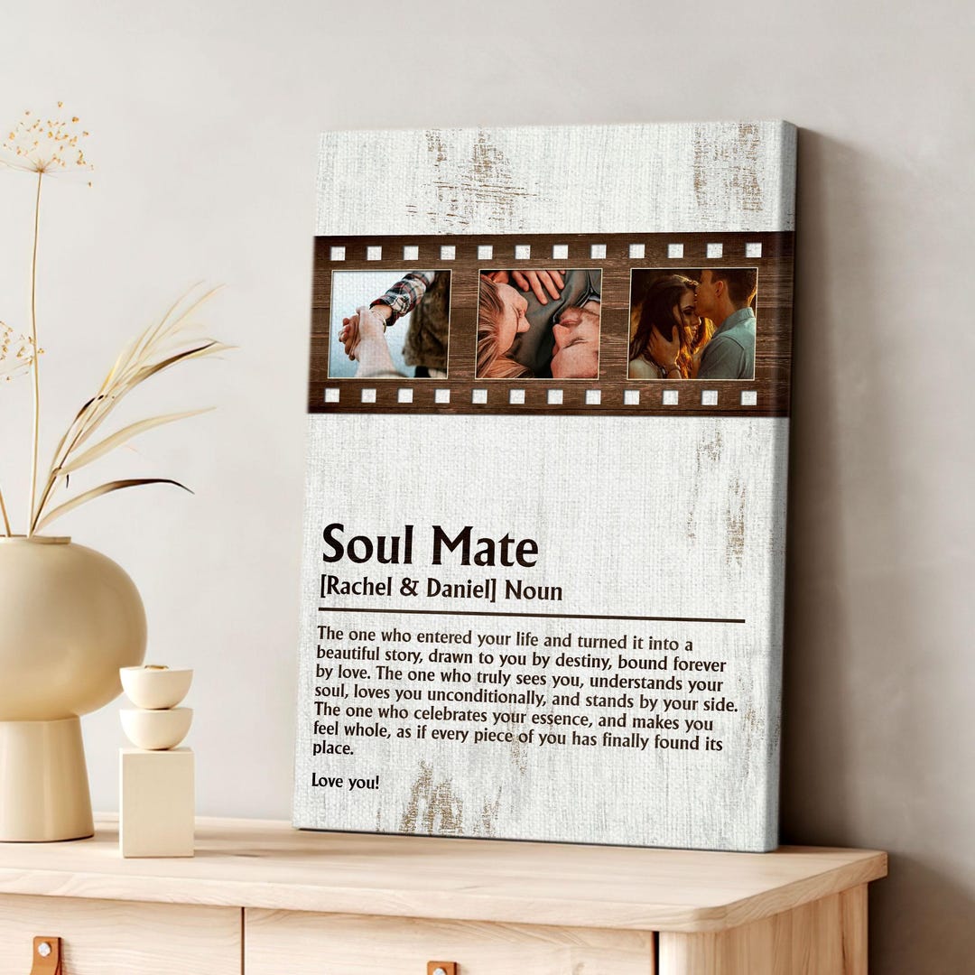 Soul Mate Definition Canvas – Personalized Couple’s Name & Photo Print ...