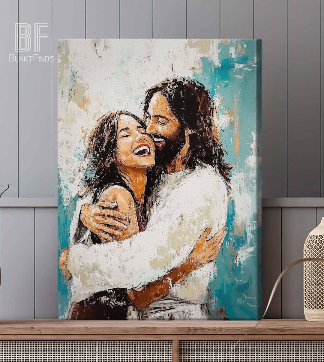 Jesus Laughing With Woman Canvas, Joyful Christian Art, Spiritual Love ...