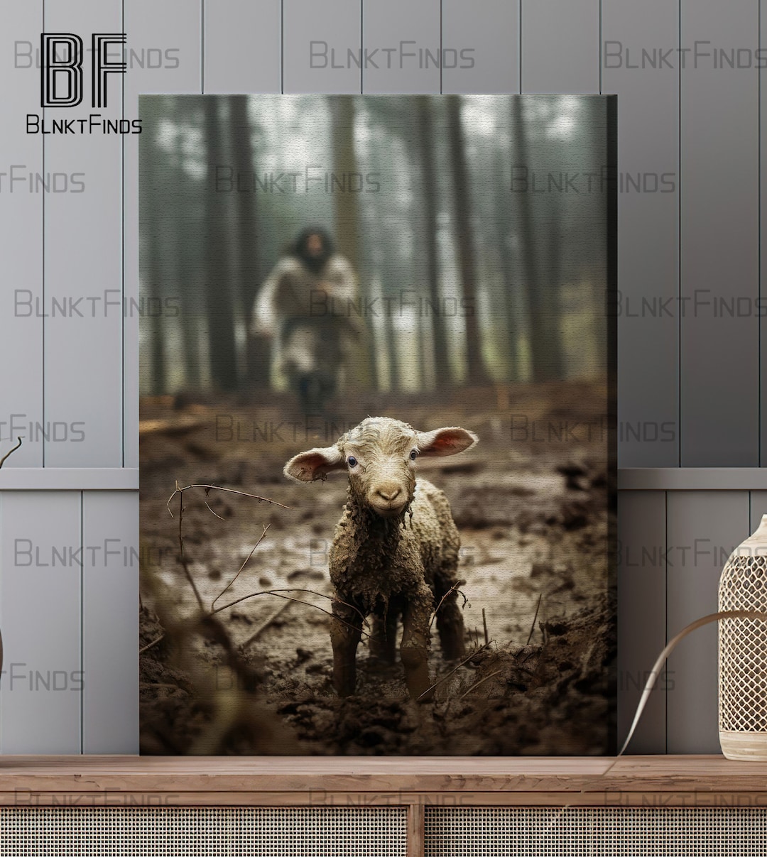 Jesus Running After a Lost Lamb Canvas, Jesus Lamb of God, Lost Sheep ...