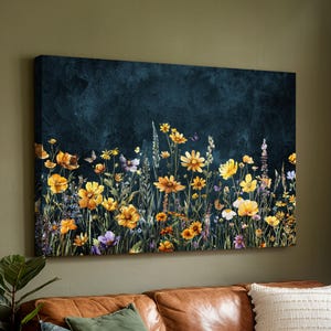 Rustic Wildflower Poster, Dark Floral Botanical Canvas, Summer Meadow ...