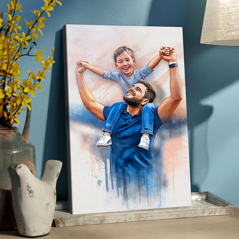 Custom Father and Son Portrait Canvas – Watercolor Style From Photo ...