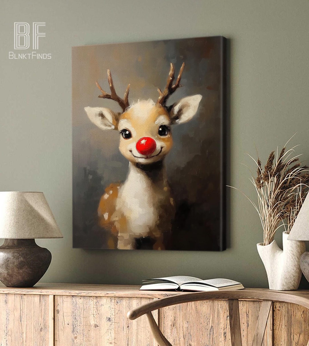 Rudolph Reindeer Oil Painting Canvas Poster, Red Nosed Reindeer ...