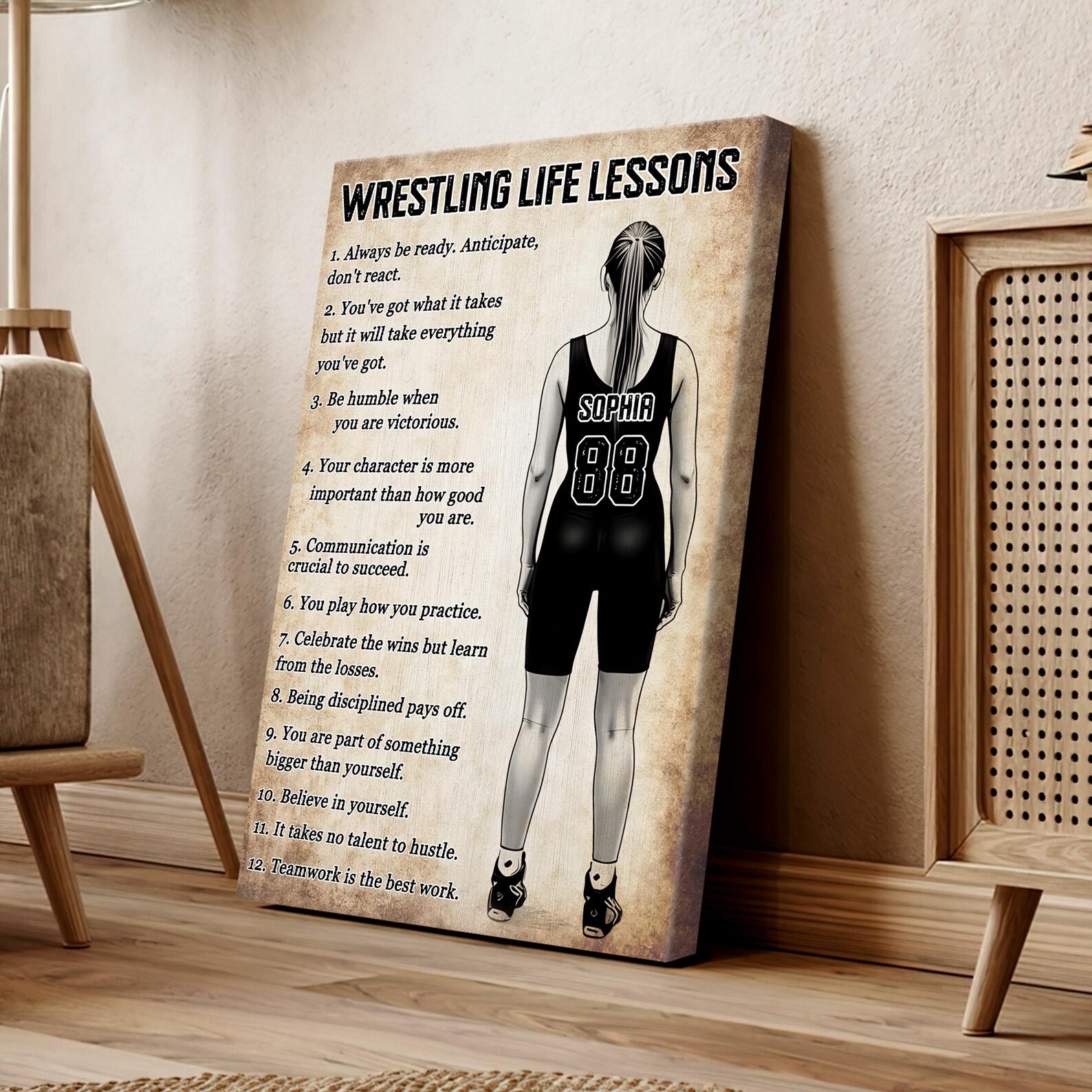 Personalized Wrestling Life Lessons Canvas for Girl, Women, Female ...