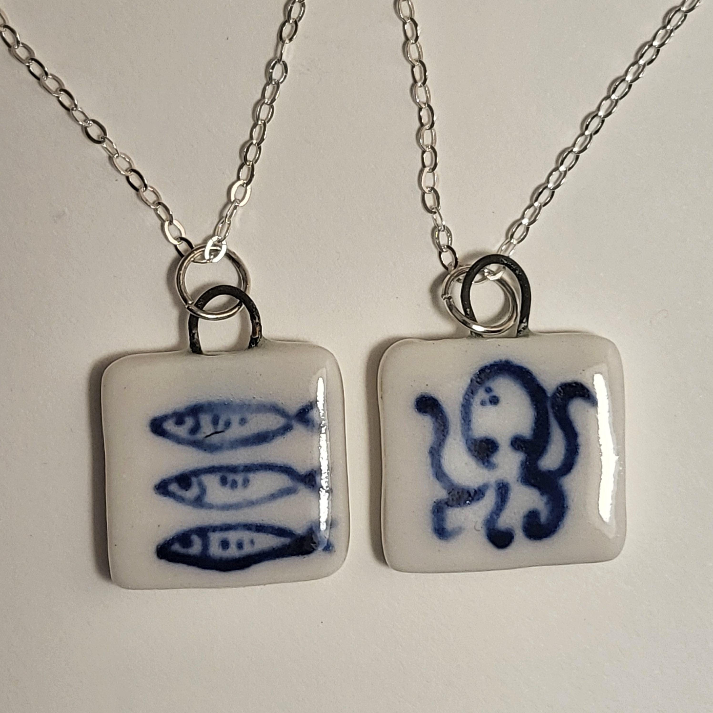 Sardines and Octopus Pendants, Handcrafted Porcelain Sardine Charm ...