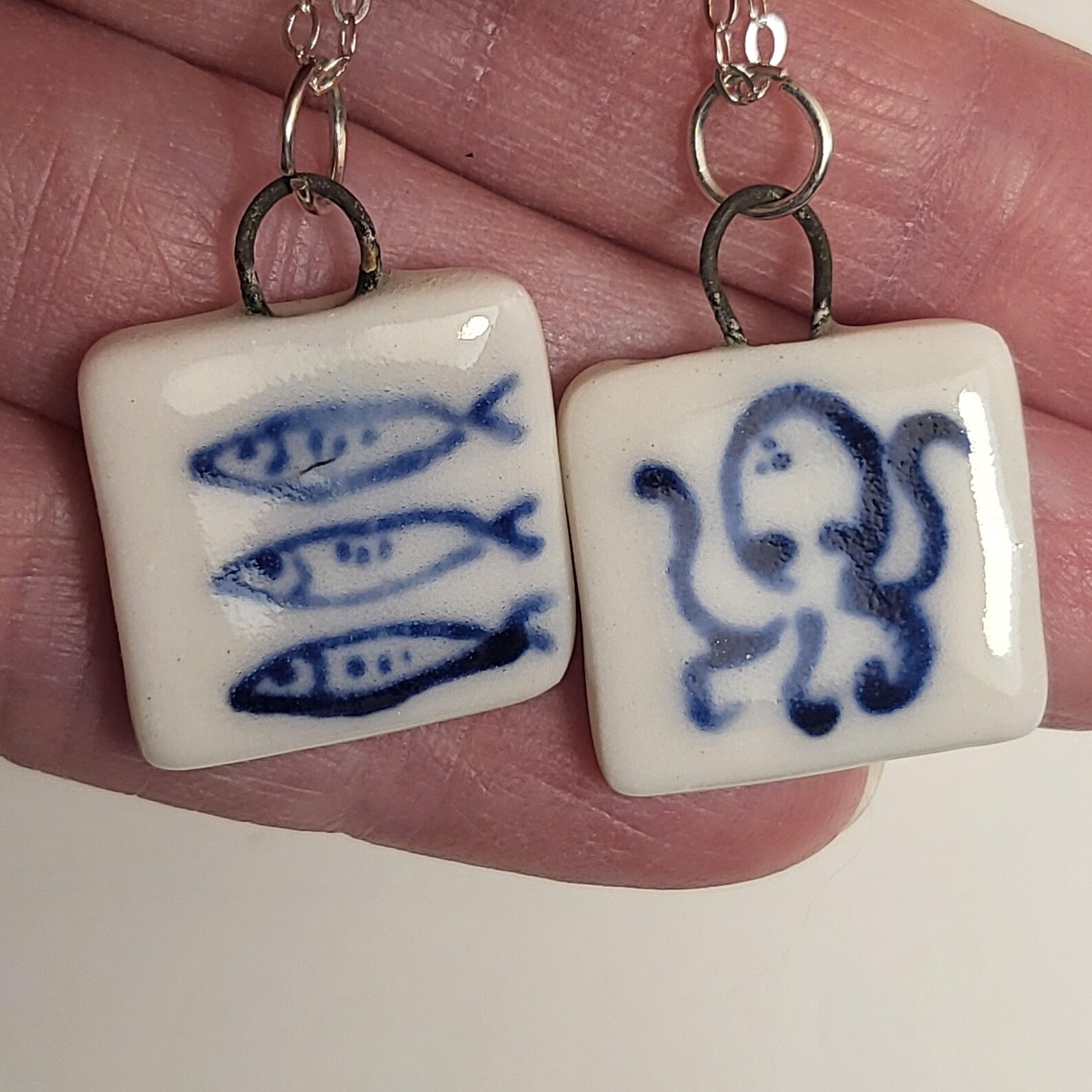 Sardines and Octopus Pendants, Handcrafted Porcelain Sardine Charm ...
