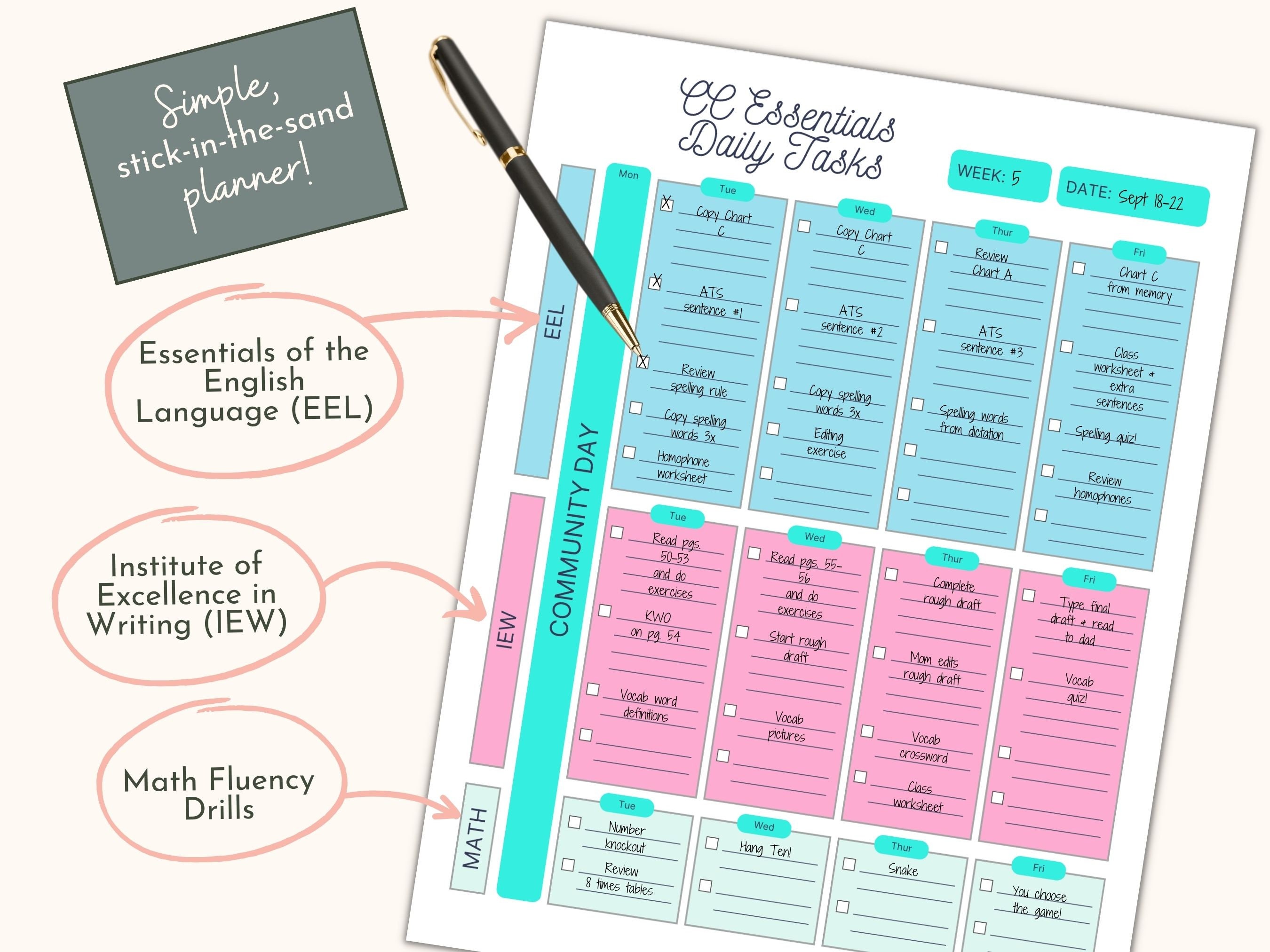 CC Essentials Daily Planner Stick-in-the-sand Simple Daily Task Tracker ...
