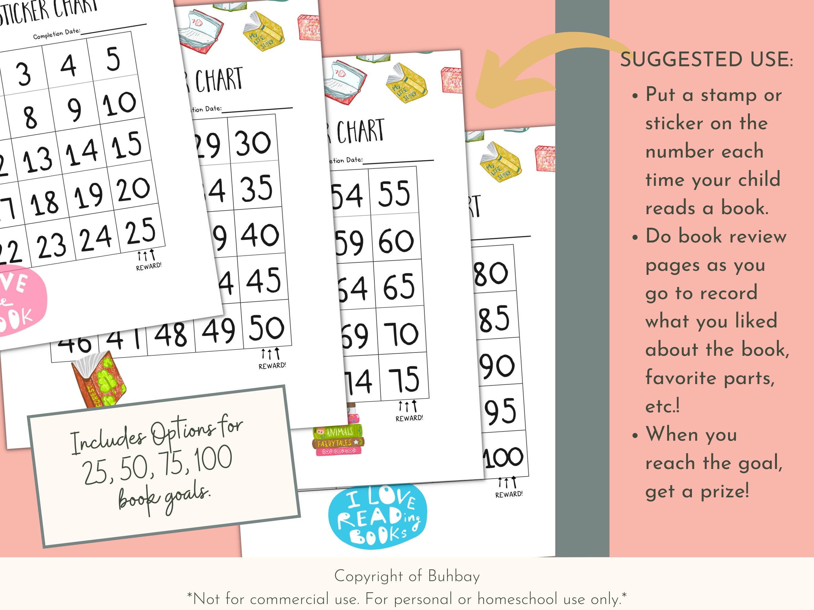 Reading Book Log and Reward Chart for Kids - Etsy