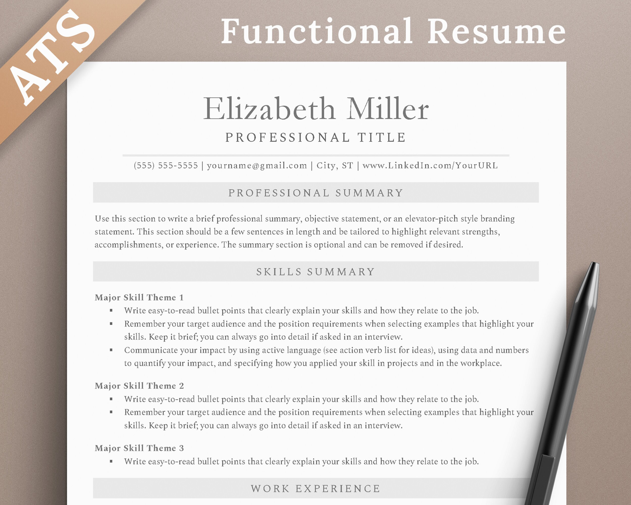 Functional Skill-based Resume Template for Google Docs and Word Clean ...