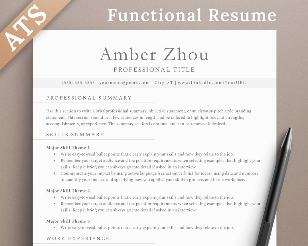 Professional Functional CV Template Ats-optimized Resume Matching Cover ...
