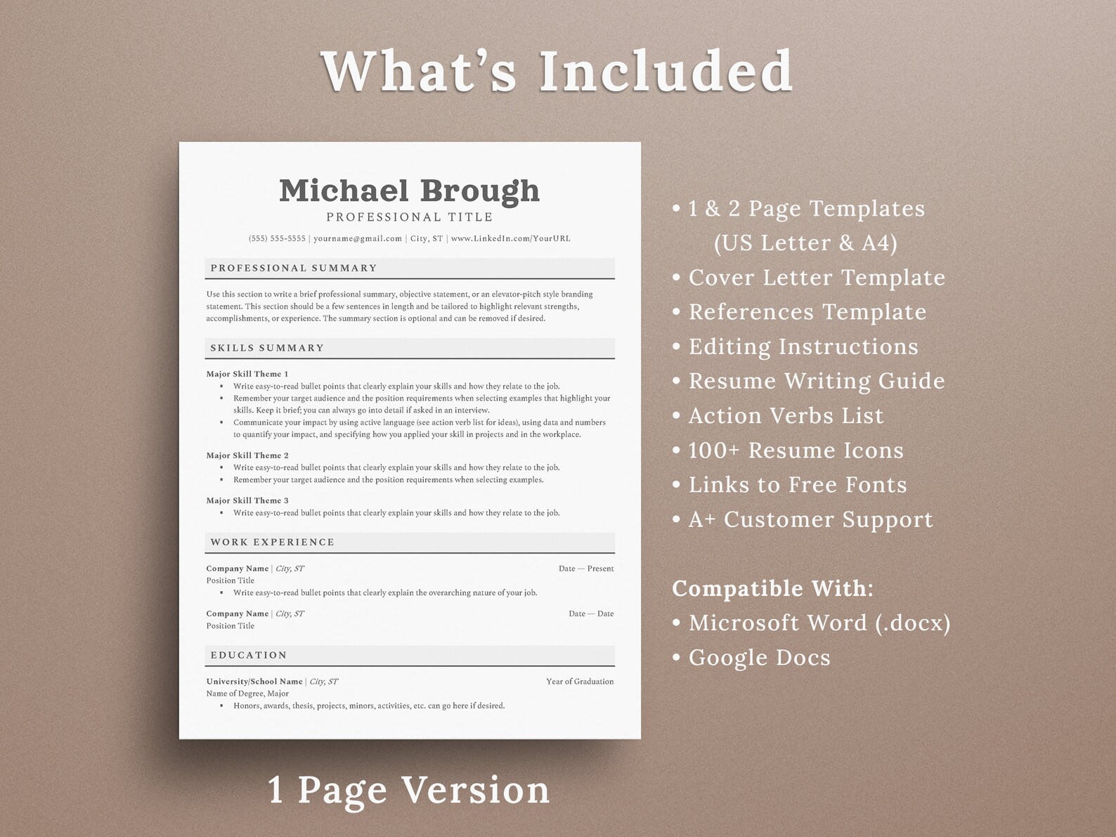 Ats-friendly Functional Resume Template for Microsoft Word and Google ...