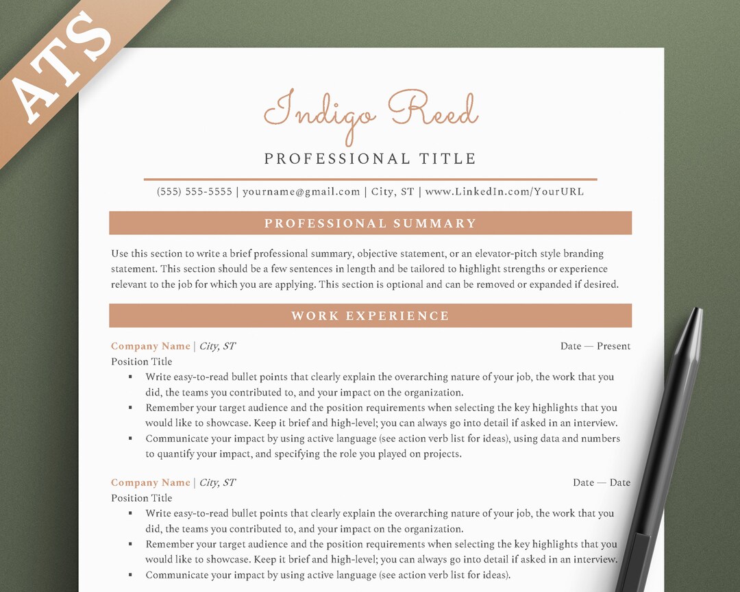Sleek & Simple Resume Template With Ats-friendly Design - Etsy