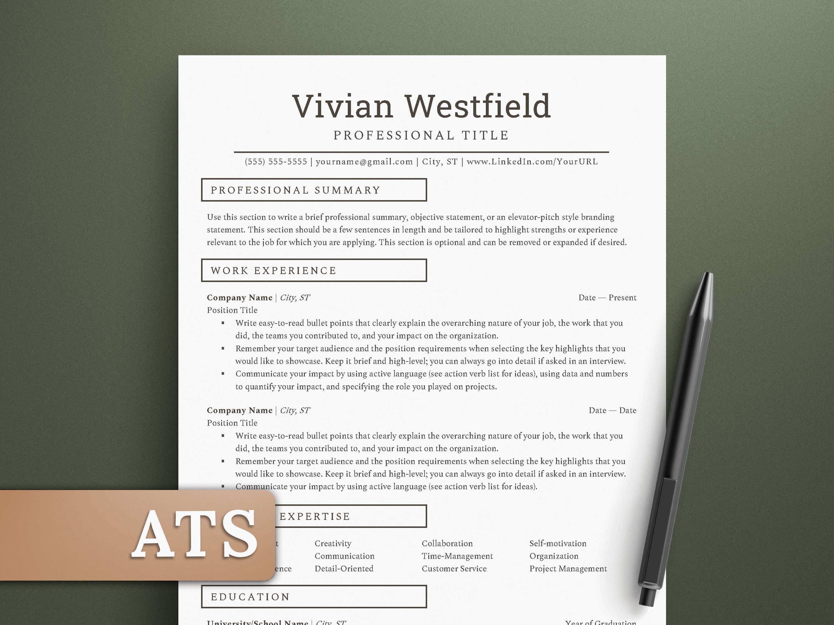 Contemporary Ats-friendly Resume Format With Customizable Sections ...