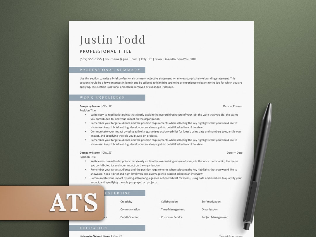 Executive ATS Resume Template for Word & Google Docs | Editable Instant ...