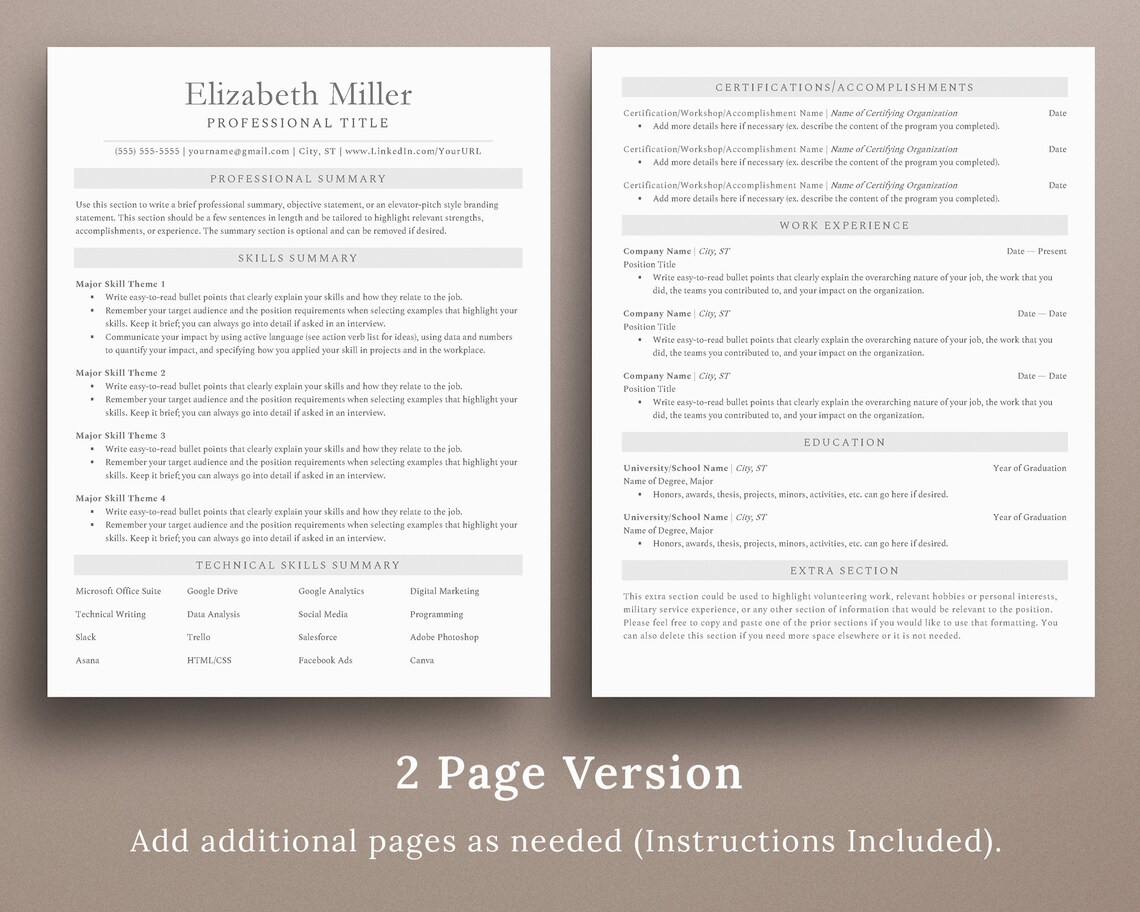 Functional Skill-based Resume Template for Google Docs and Word Clean ...