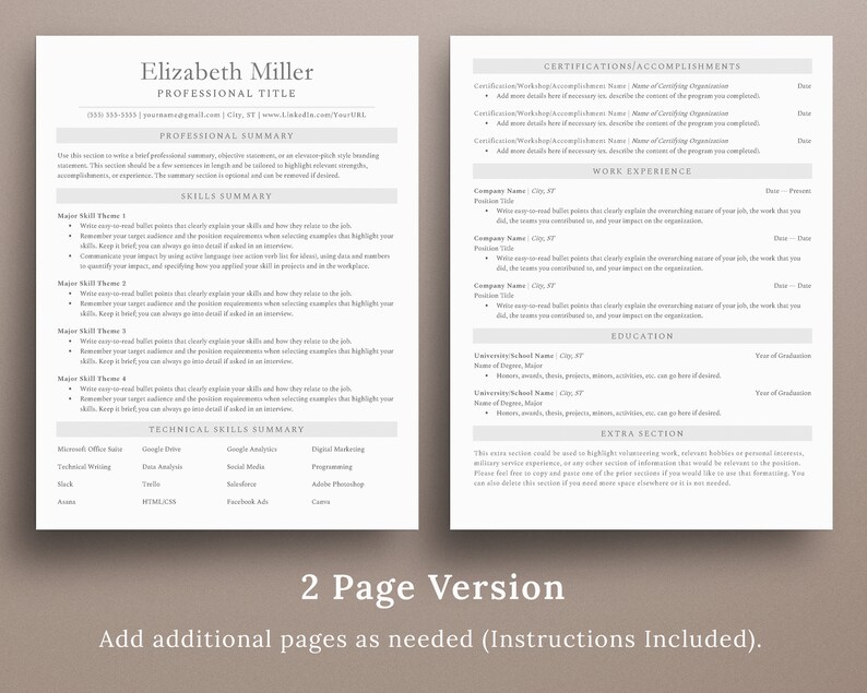 Functional Skill-based Resume Template for Google Docs and Word Clean ...