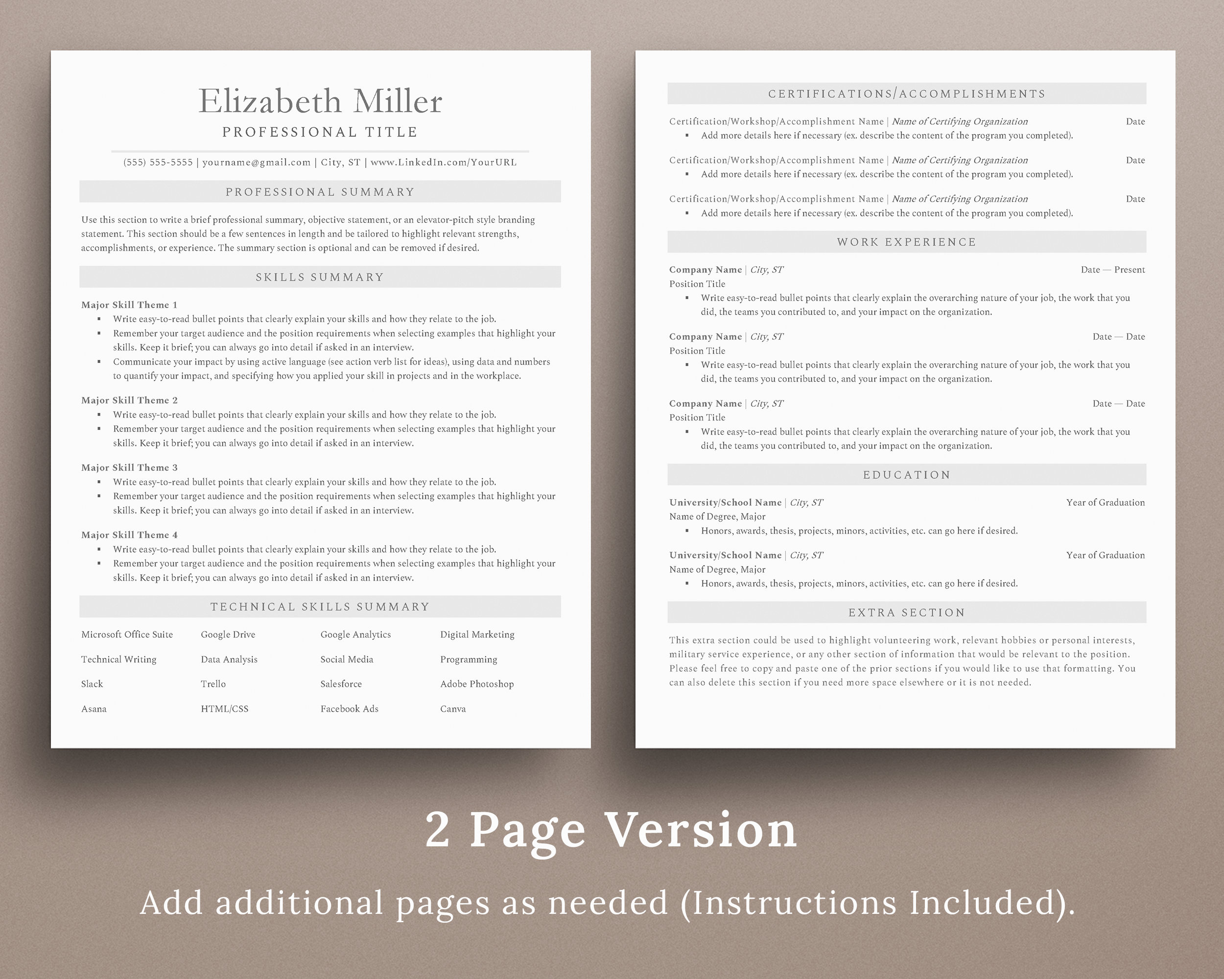 Functional Skill-based Resume Template for Google Docs and Word Clean ...