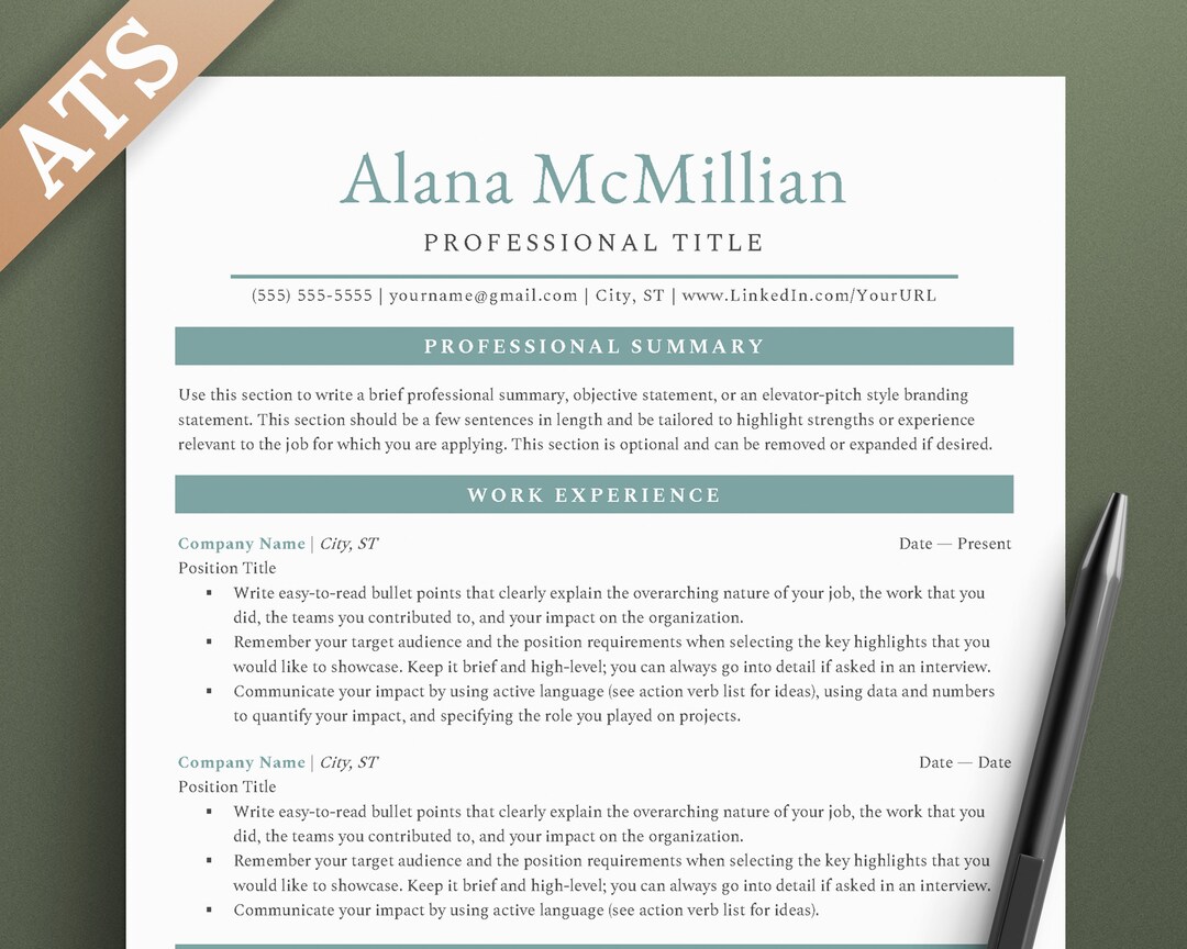 Clean Professional Ats-friendly Resume Template HR Modern - Etsy
