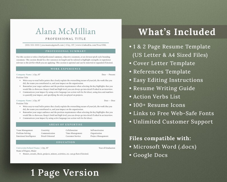 Clean Professional Ats-friendly Resume Template HR Modern - Etsy