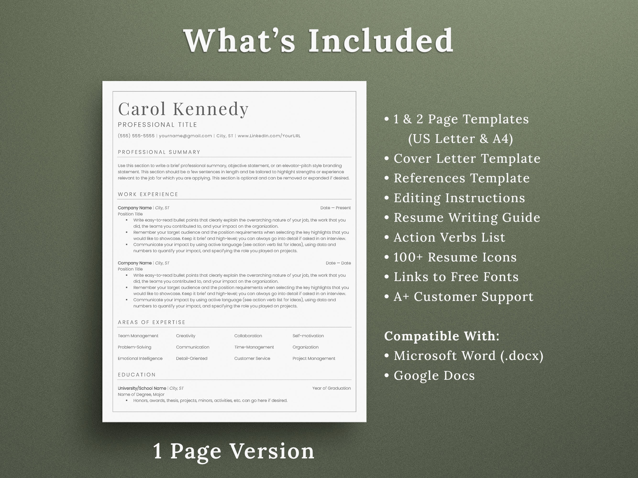Sleek Ats-optimized Resume CV Template Professional Modern Design for ...