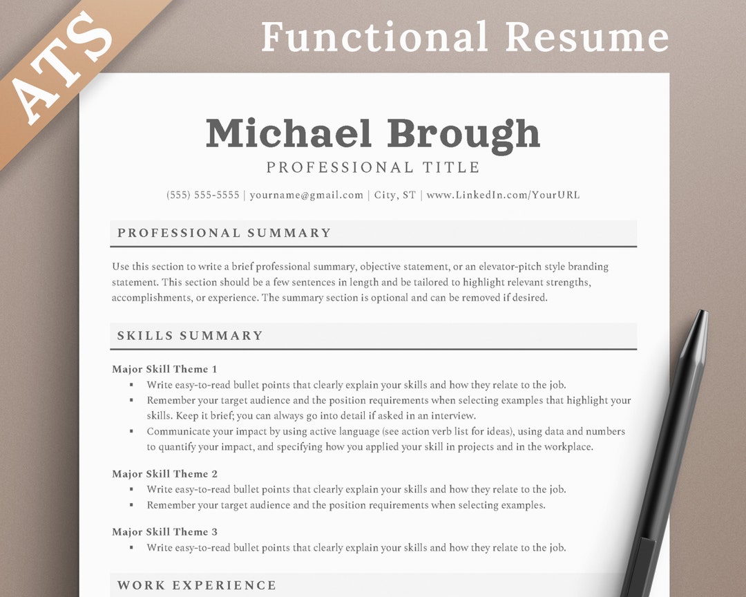 Ats-friendly Functional Resume Template for Microsoft Word and - Etsy
