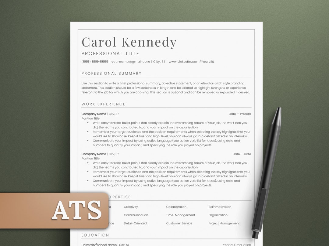 Sleek Ats-optimized Resume CV Template Professional Modern Design for ...