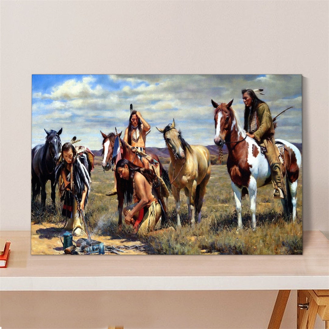 Native American Canvas Art Prints Cherokee Indian on Horses Paintings ...