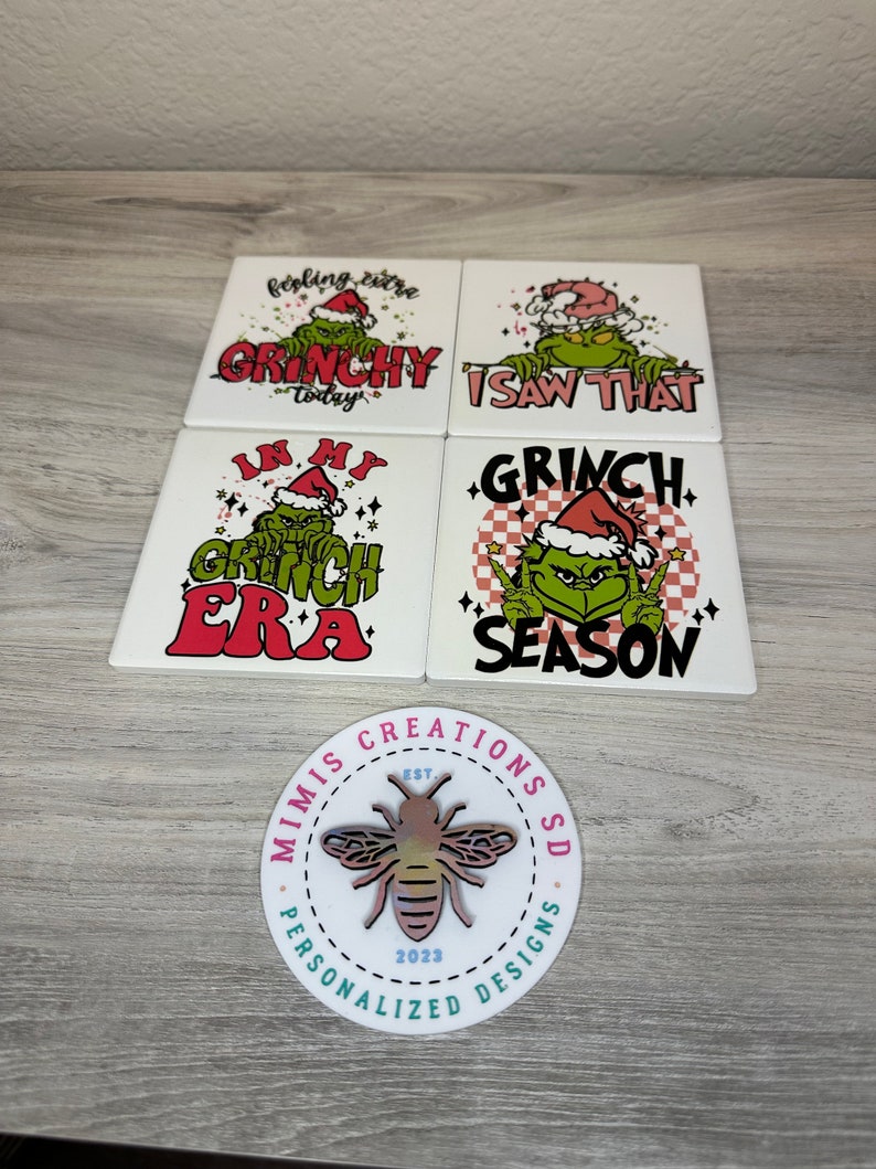 Grinch Holiday Ceramic Personalized Coasters Set of 4 | Square ...