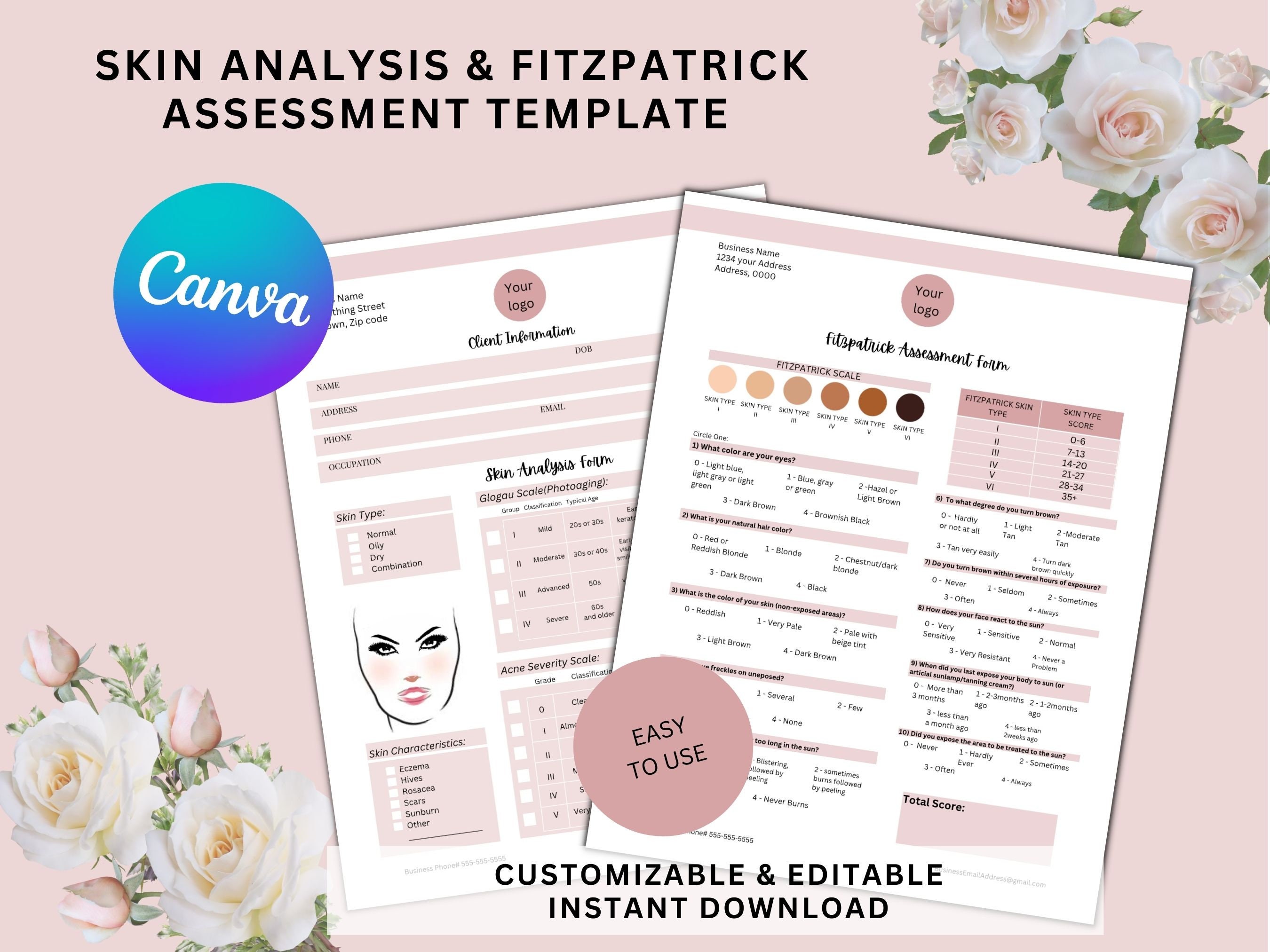 Skin Analysis Form I DIY Editable Printable Page Canva Face, 56% OFF