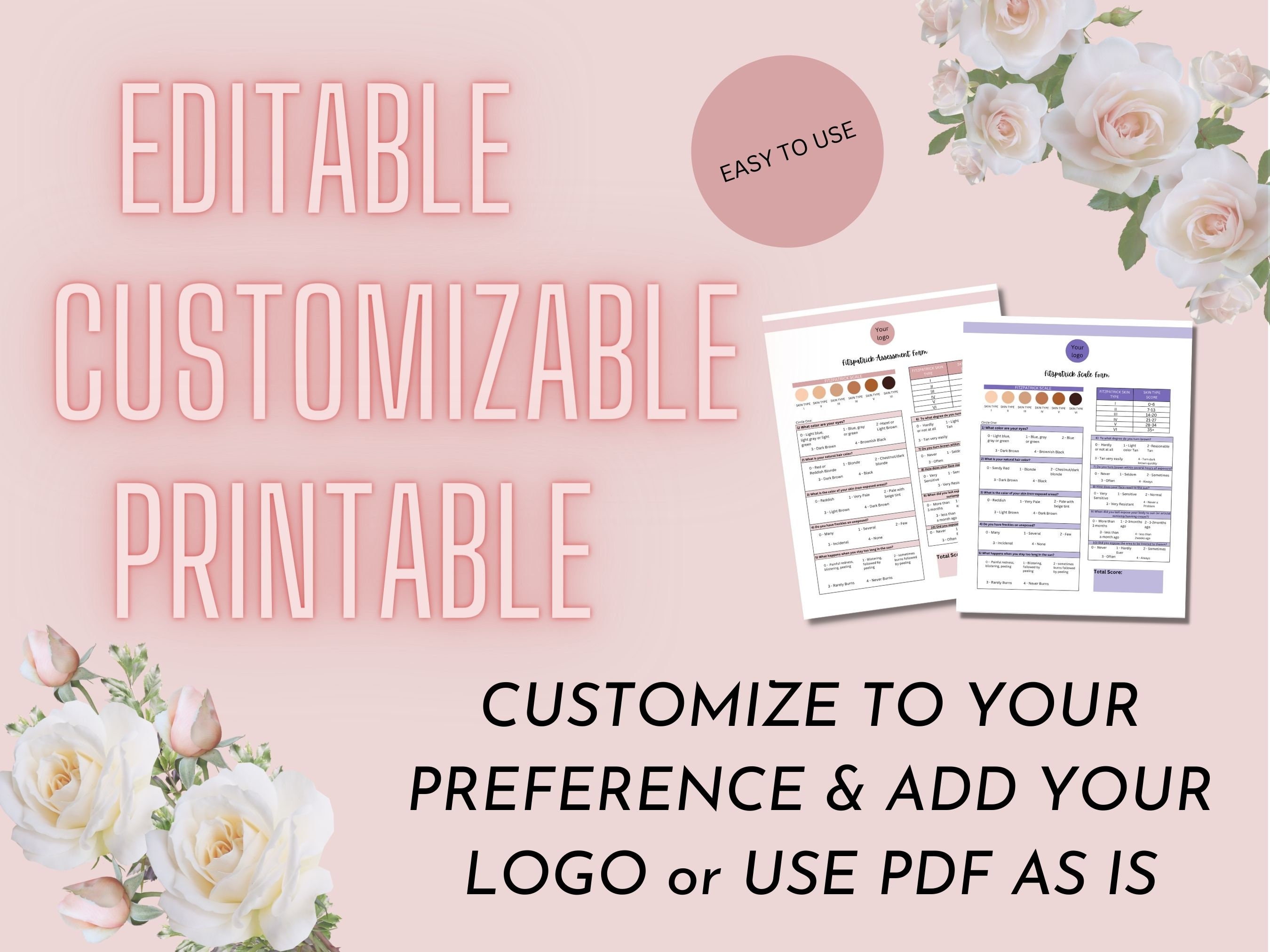 Fitzpatrick Assessment Template Customizable and Editable, Instant ...
