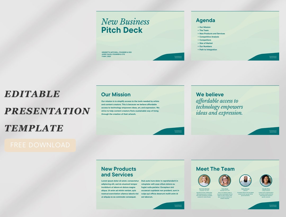 Green Abstract Curve New Business Pitch Deck Presentation | Minimal E ...