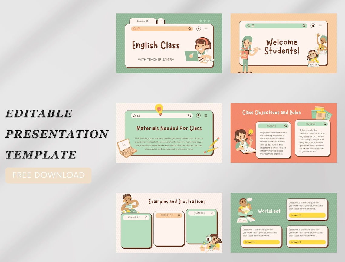 Pastel Illustration Computer UI English Class Education Presentation ...