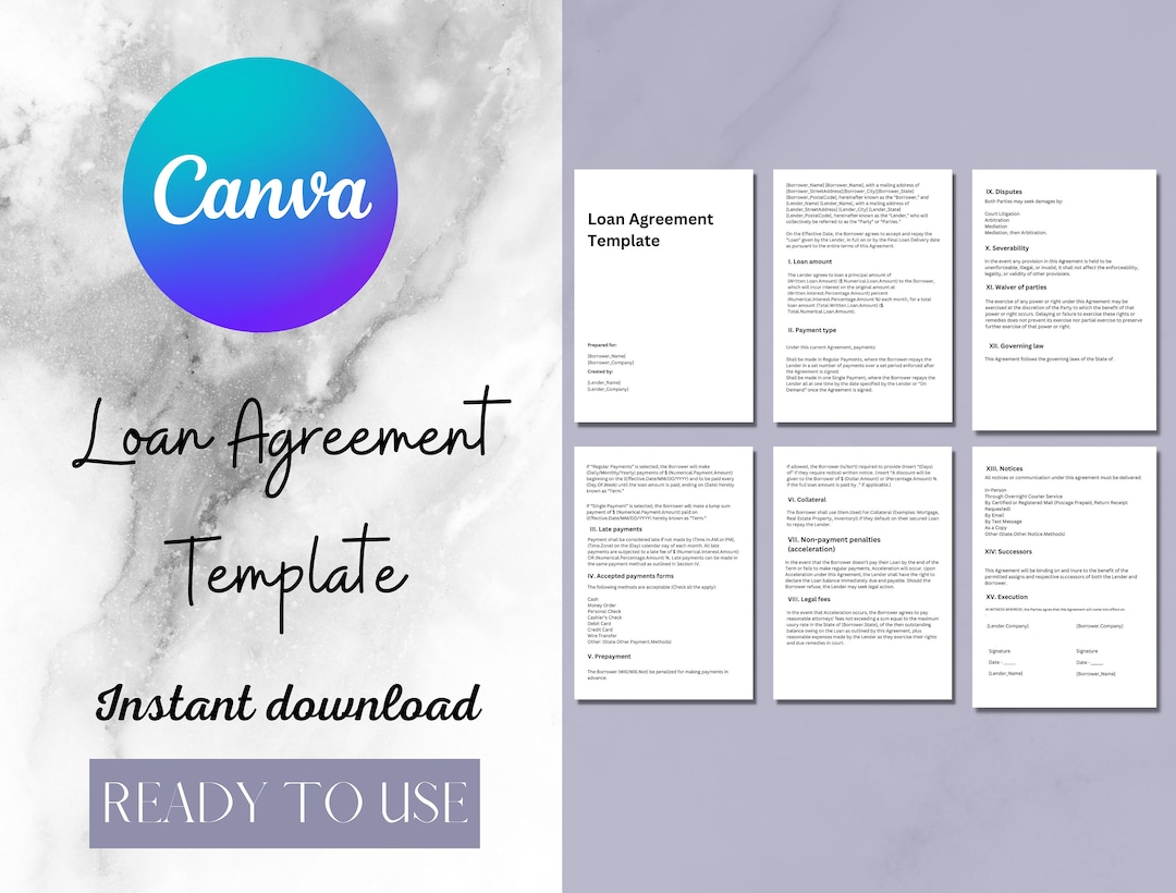 Loan Agreement Template | Short Easy to Edit Loan Agreement | Loan ...