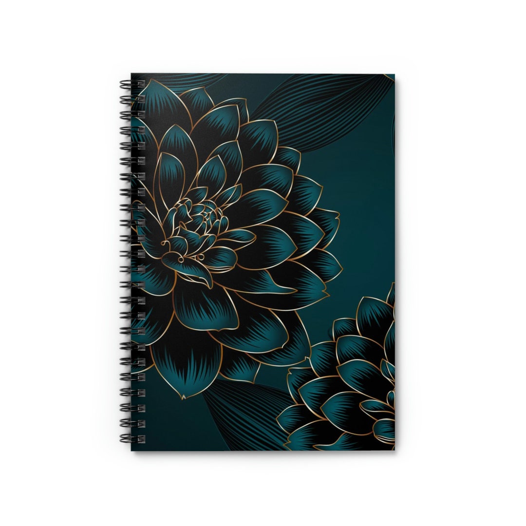 Dark Teal and Dahlia Spiral Notebook Ruled Line - Etsy