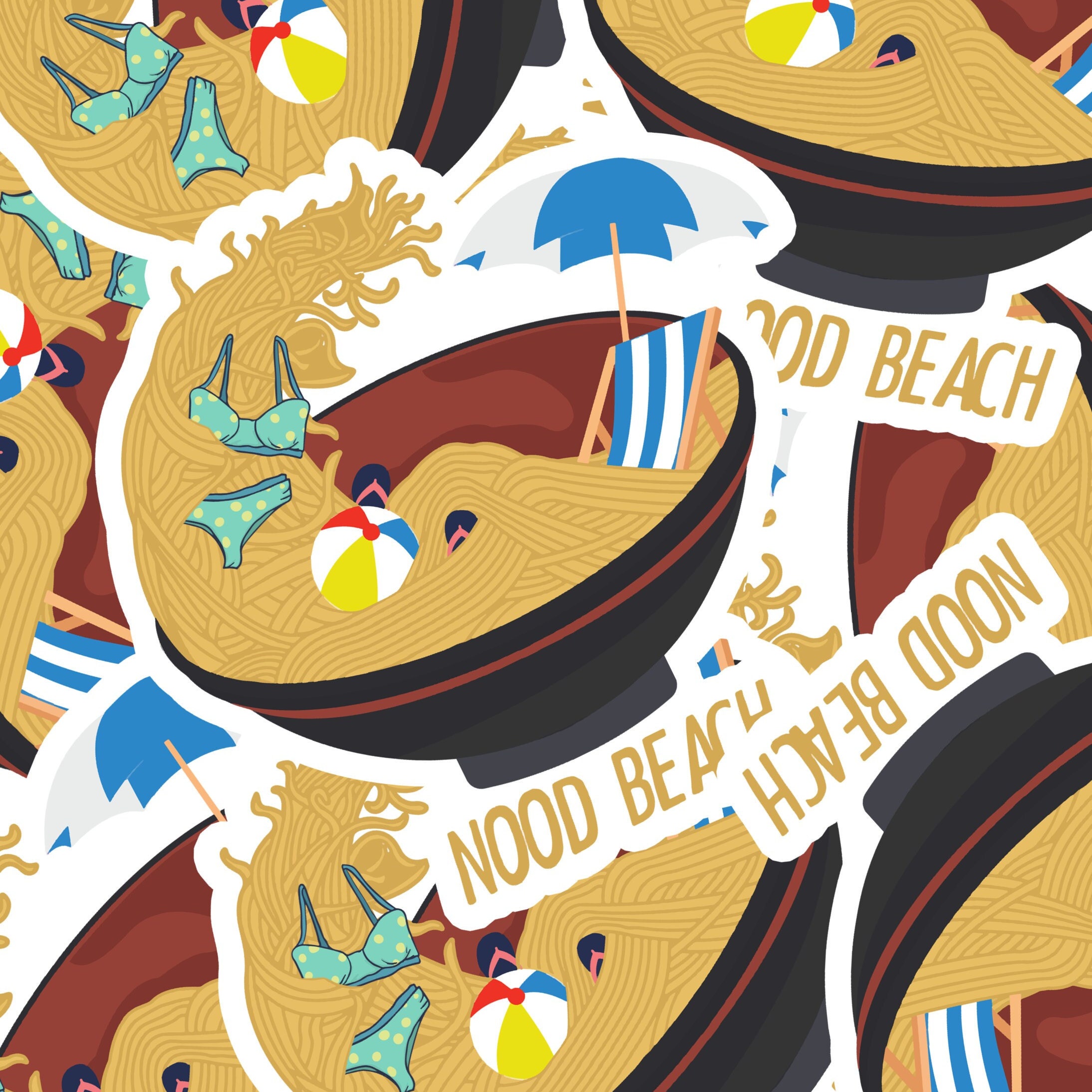 NOOD BEACH, 4 Die-cut Vinyl Sticker, Funny Sticker, Beach, Pun Sticker ...