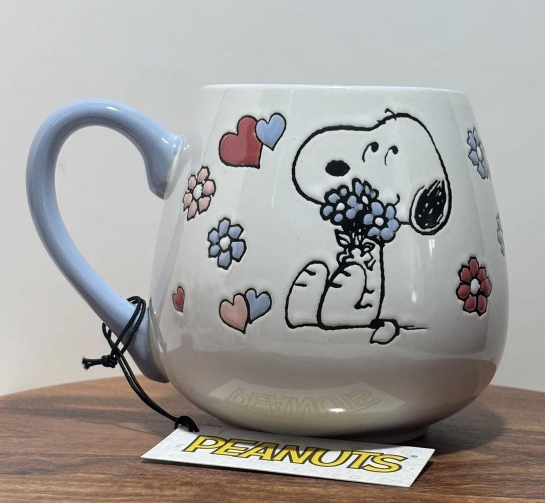 Peanuts Snoopy Hearts Floral Bouquet Spring Ceramic Coffee Tea Mug Cup ...