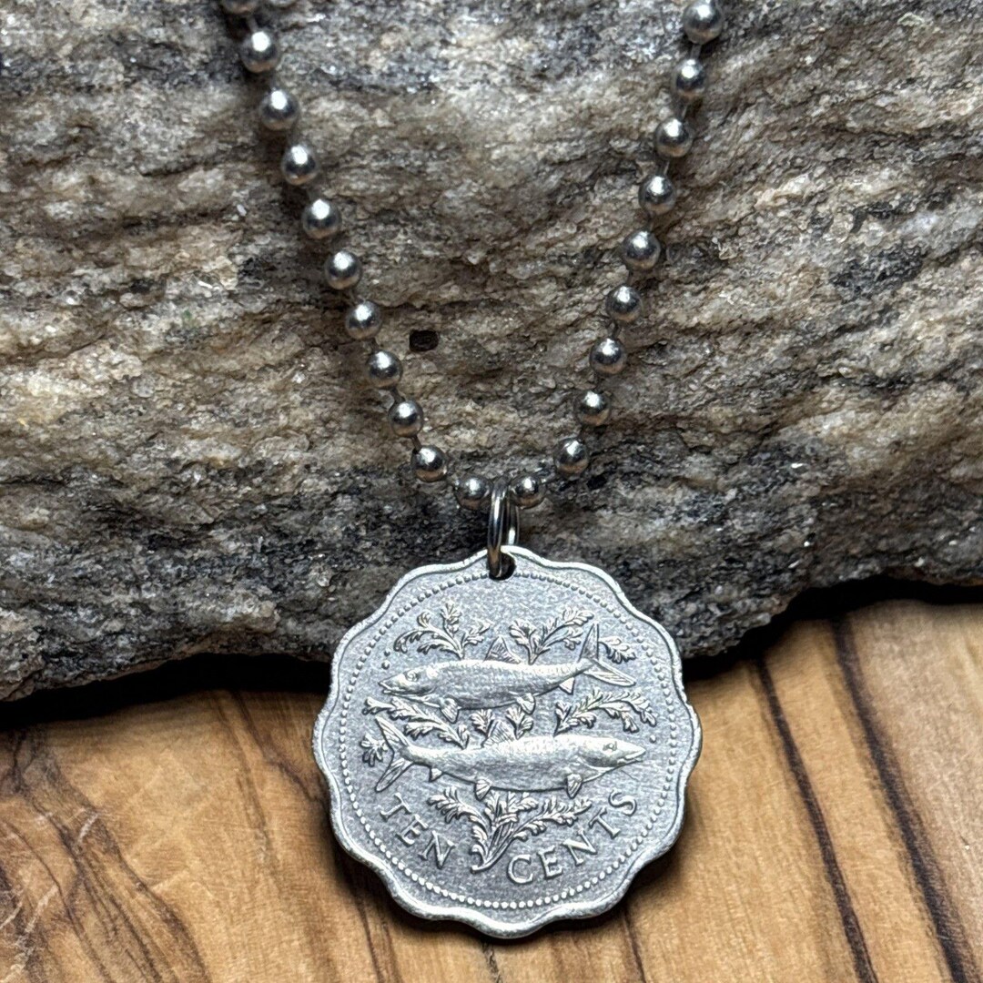 1989 Bahamas 10 Cents Coin Pendant Bahamian Fish Nassau Beach. Wear ...