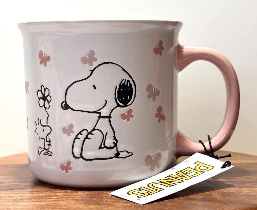 Peanuts Snoopy Woodstock Butterflies 21 Oz. Ceramic Stoneware Coffee ...