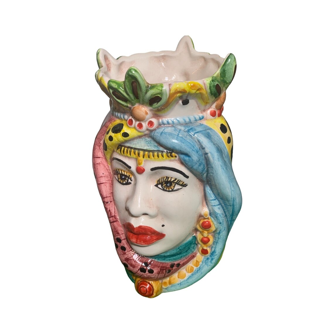 Couple of Teste Di Moro in Caltagirone Ceramic, H Approx. 18cm. Crown ...