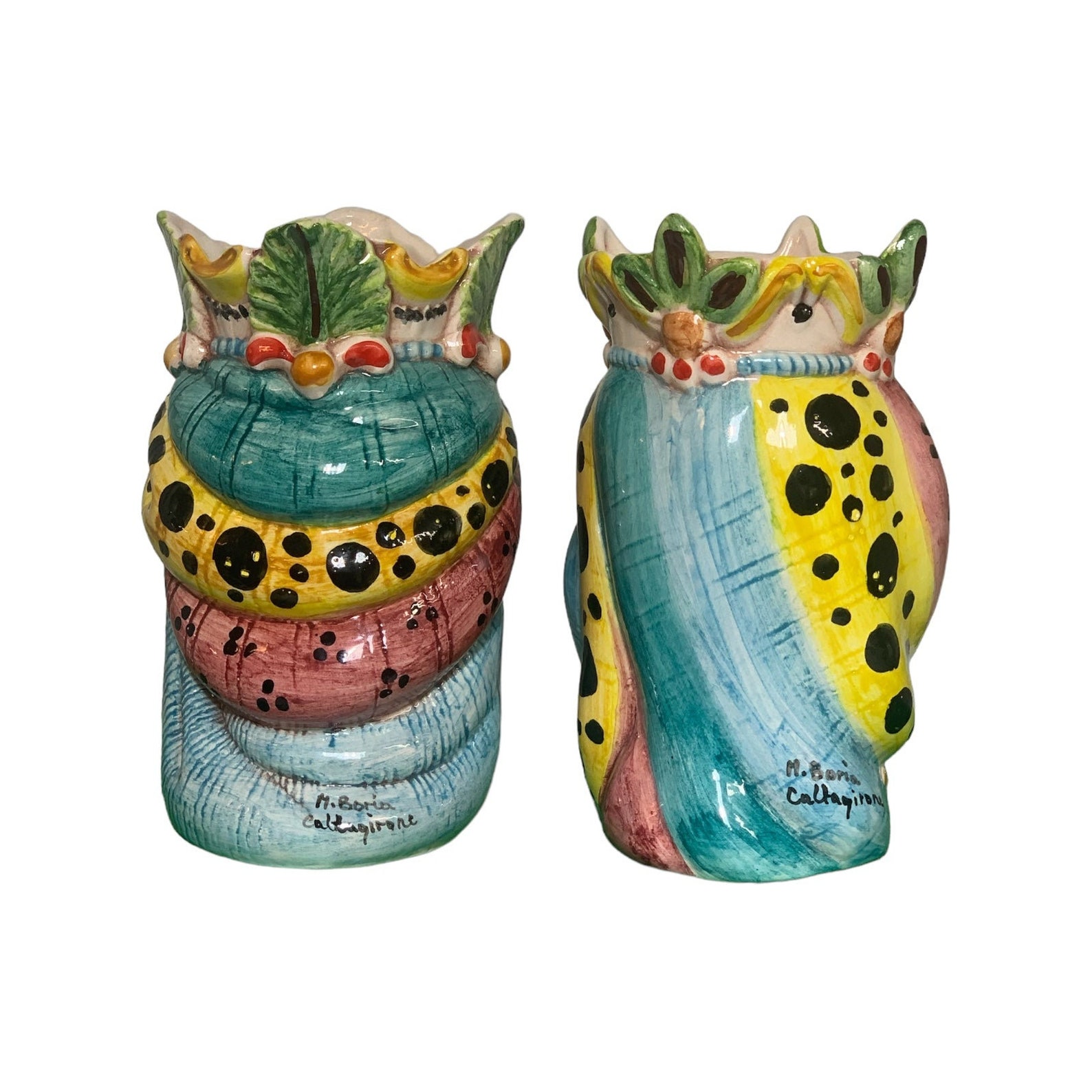 Couple of Teste Di Moro in Caltagirone Ceramic, H Approx. 18cm. Crown ...