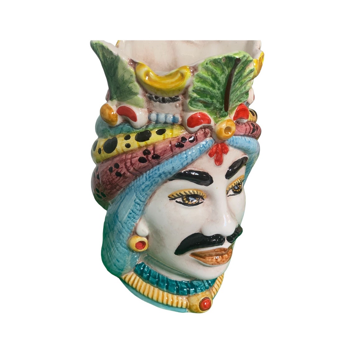 Couple of Teste Di Moro in Caltagirone Ceramic, H Approx. 18cm. Crown ...