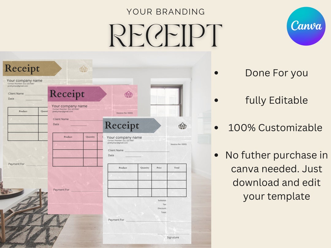 Receipt Template, Business Receipt, Printable Receipt, Editable Receipt ...