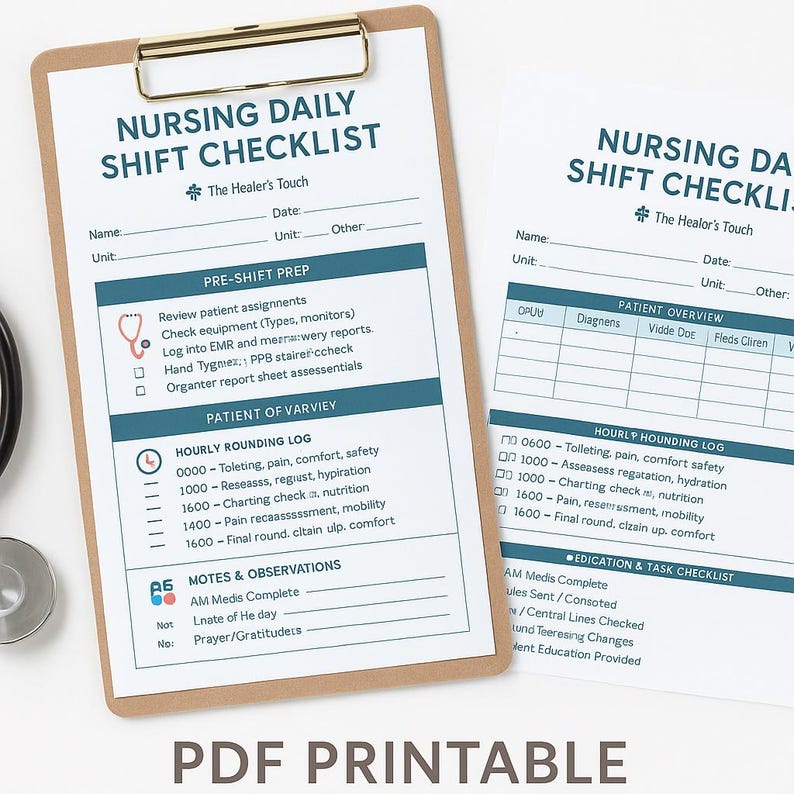 Editable Nursing Daily Shift Checklist | Nurse Planner | Printable and ...