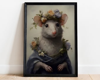 Gothic Rat Wearing Flower Crown, Vintage Poster, Art Poster Print, Home ...