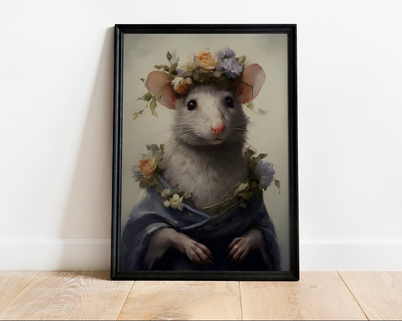 Gothic Rat Wearing Flower Crown, Vintage Poster, Art Poster Print, Home ...