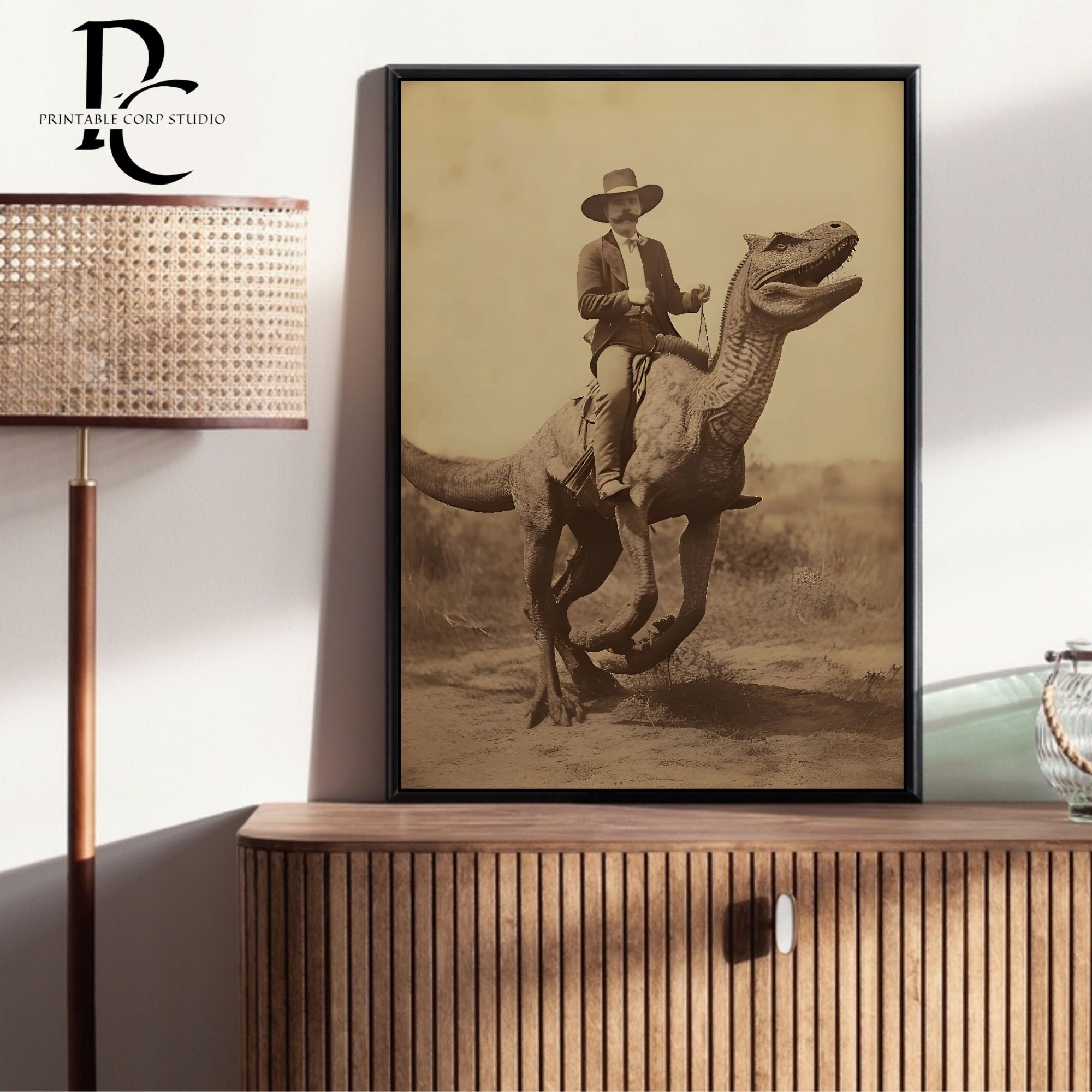 Dinosaur Cowboy, Vintage Photography, Art Poster Print, Dark Academia ...
