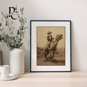 Dinosaur Cowboy, Vintage Photography, Art Poster Print, Dark Academia ...