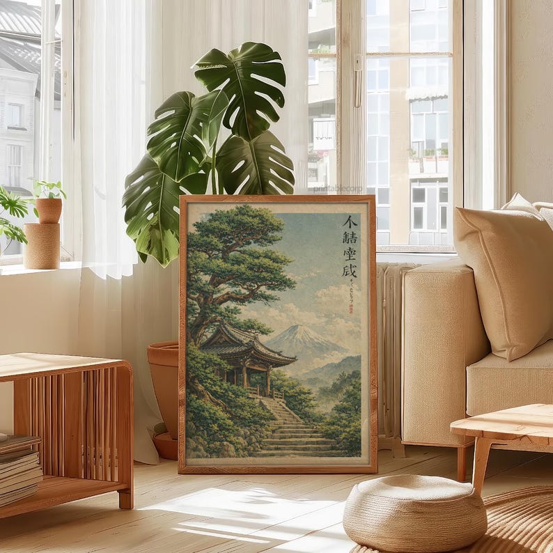 Mount Fuji Japanese Tree Poster, Vintage Nature Wall Art, Tranquil ...